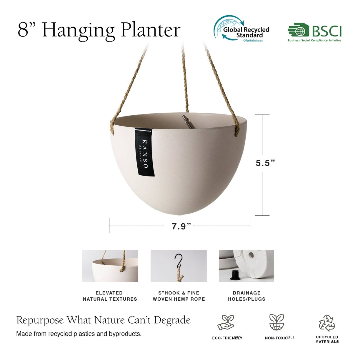Signature Stone Hanging Planter Pot 8 Inch (Round Bottom) – Northern ...